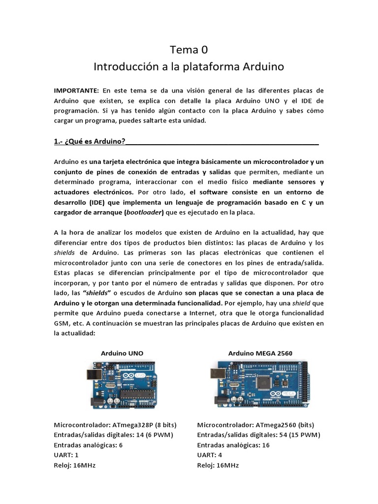 Introducción A La Plataforma Arduino | PDF | Arduino | Microcontrolador Introducción A La Plataforma Arduino | PDF | Arduino | Microcontrolador