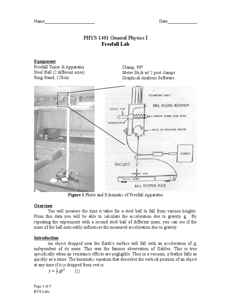 PHYS 1401 General Physics I: Freefall Lab | PDF | Mass | Gravity