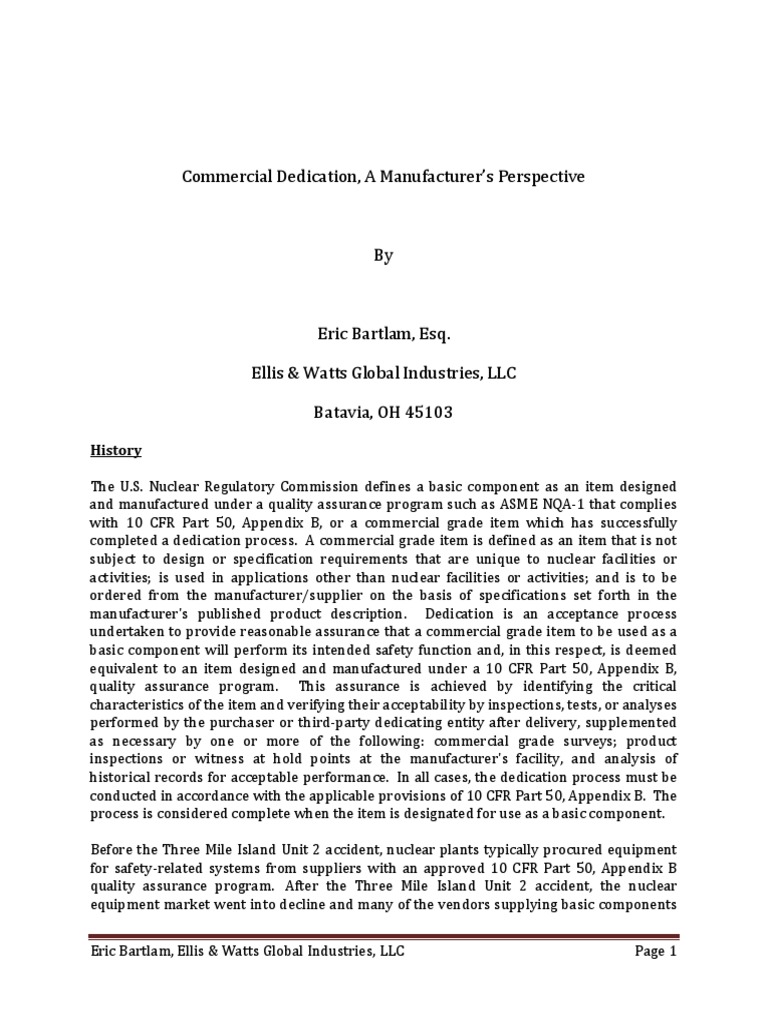 Commercial Grade Dedication Overview | PDF | Nuclear Regulatory ...