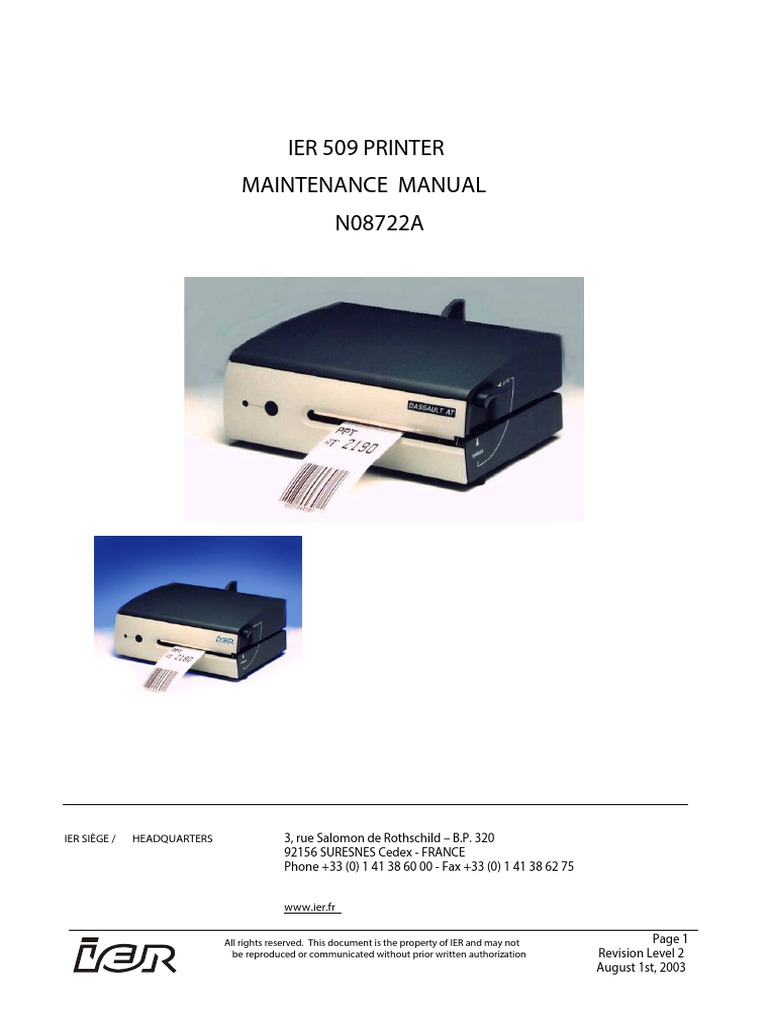 Ier 509 Tahiti Printer Maintenance Manual N08722A | PDF | Federal ...