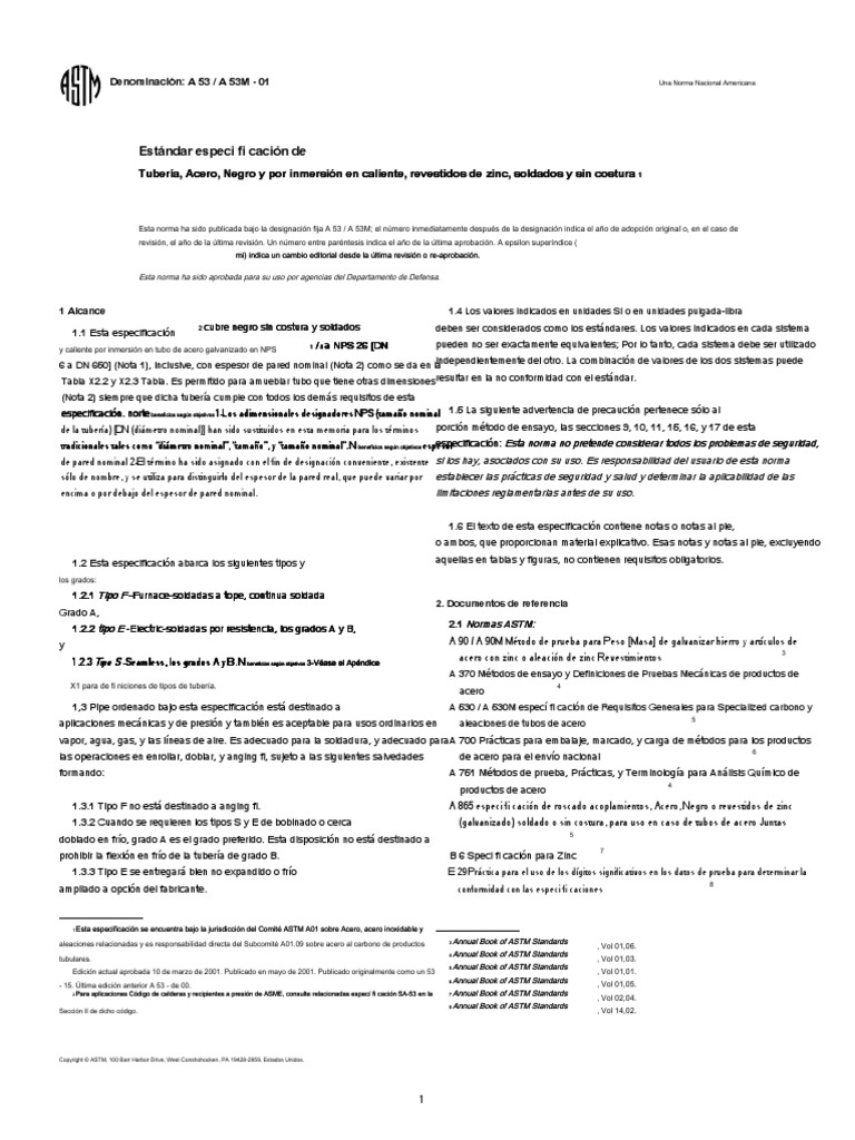 A053 en Es | PDF | Acero | Tubería (transporte de fluidos)