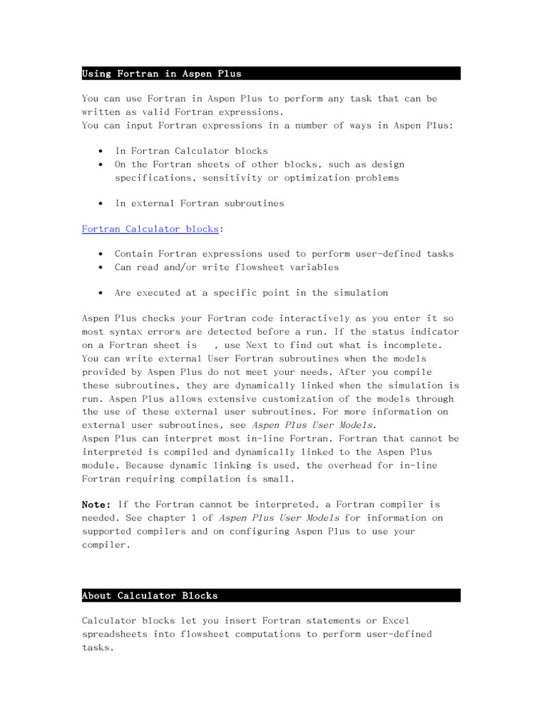 Aspen Plus Guide | PDF | Parameter (Computer Programming) | Subroutine