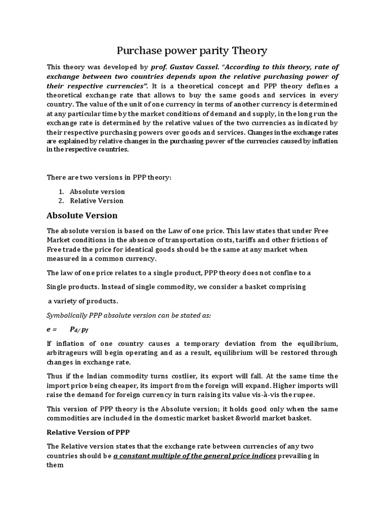 Purchase Power Parity Theory: Absolute Version | PDF | Purchasing Power Parity | Exchange Rate