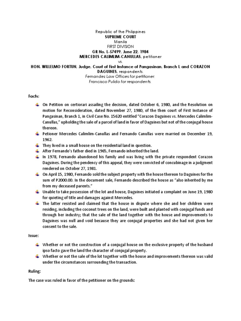 CD - Canullas V Fortun, 129 SCRA 675 | PDF | Marriage | Judgment (Law)