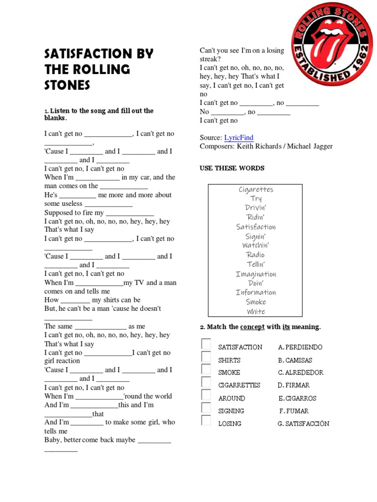 Rolling Stones' Satisfaction Lyrics Guide | PDF | The Rolling Stones ...