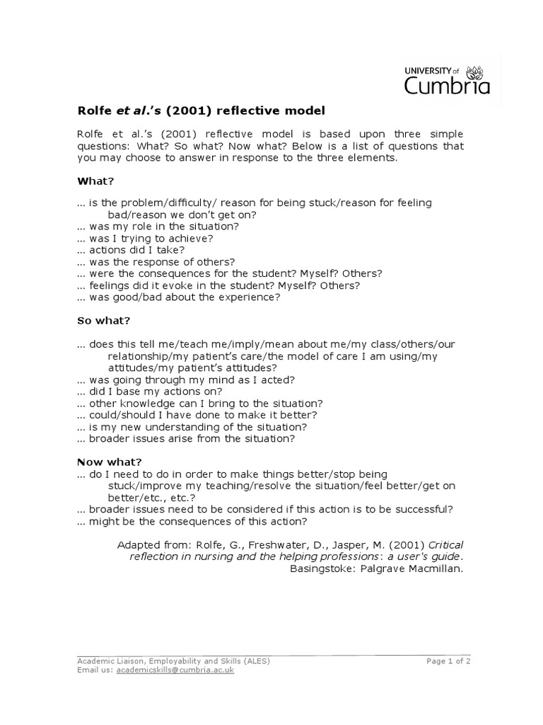 Reflective Writing Using Rolfe's Model | PDF | Neuroscience | Applied ...