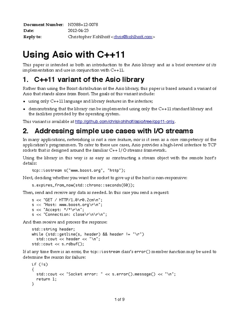 Using Asio With C 11 Pdf Thread Computing Network Socket