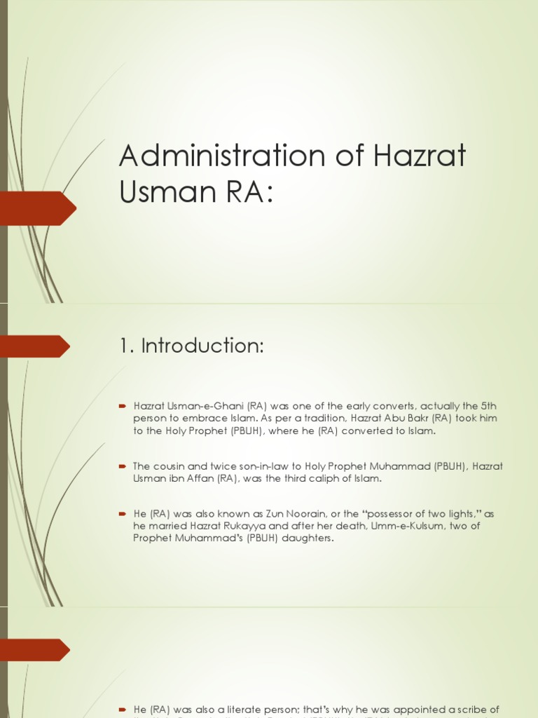 Administration of Hazrat Usman RA | PDF