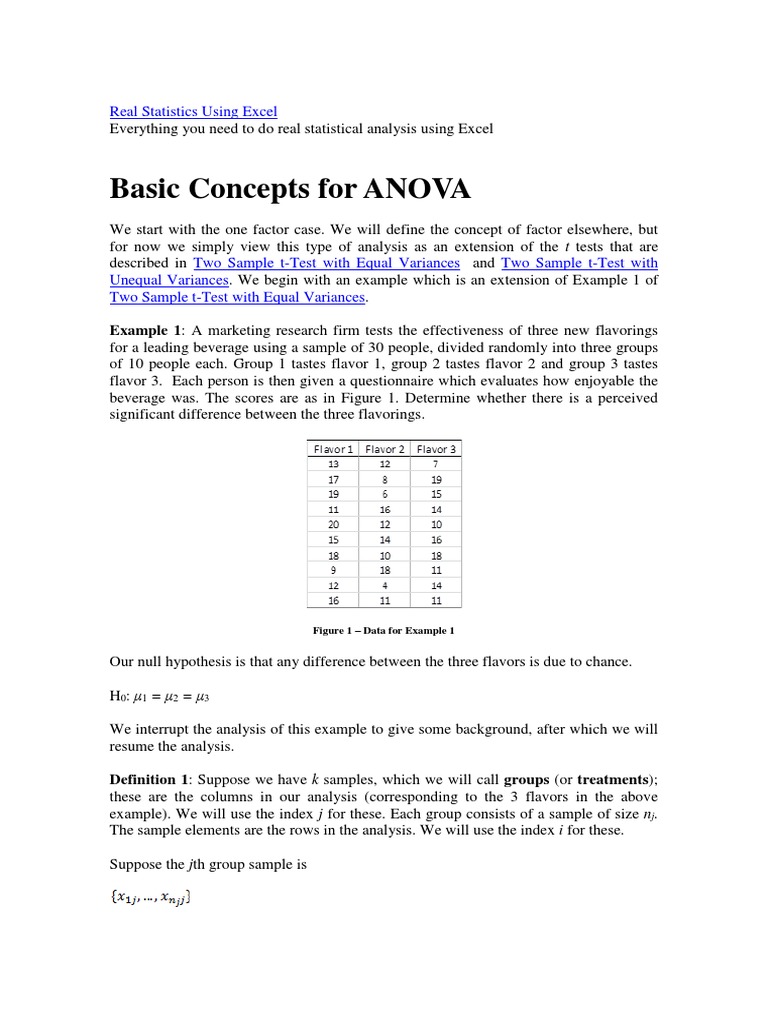 Basic Concepts For ANOVA: Real Statistics Using Excel | PDF | Student's ... Basic Concepts For ANOVA: Real Statistics Using Excel | PDF | Student's ...