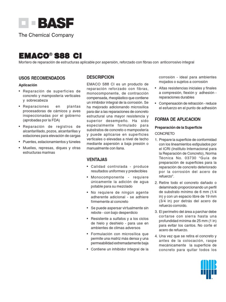 Emaco s88 Ci | PDF | Hormigón | Acero