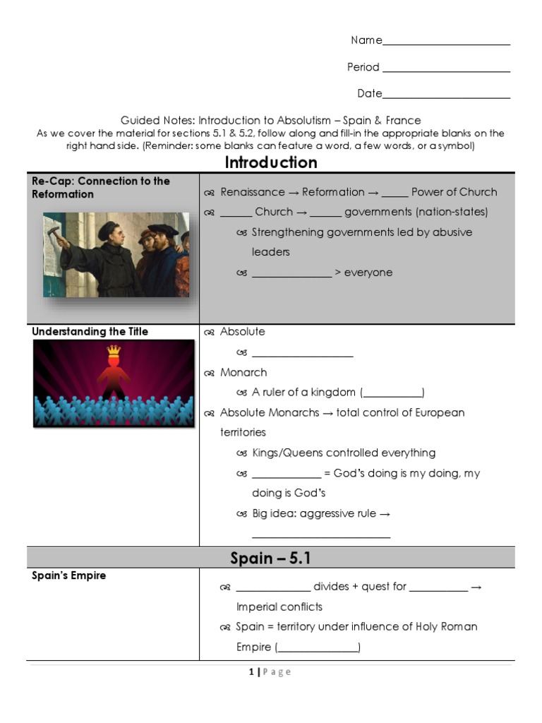 Absolutism LP Guided Notes | PDF | Holy Roman Empire | European Wars Of ...