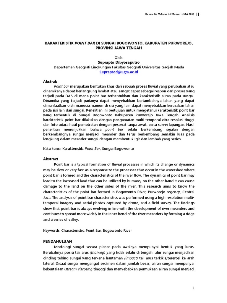 Karakteristik Point Bar Di Sungai Bogowonto, Kabupaten Purworejo ...