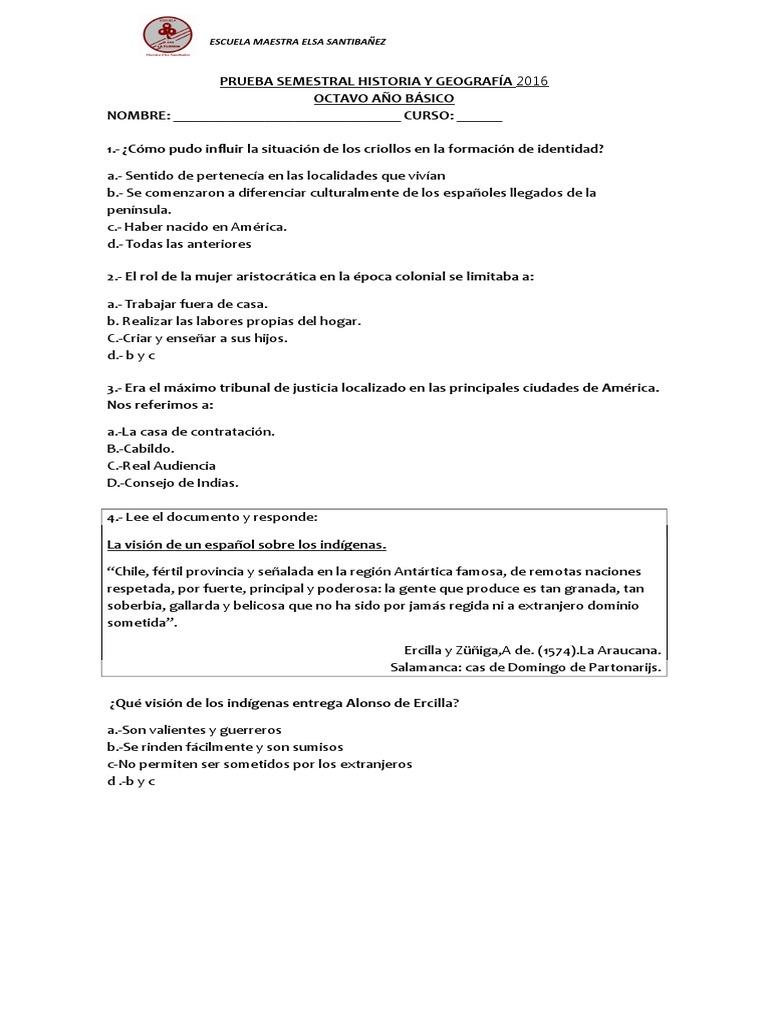 Prueba Semestral Historia 8° Básico | PDF | Renacimiento | Contrarreforma