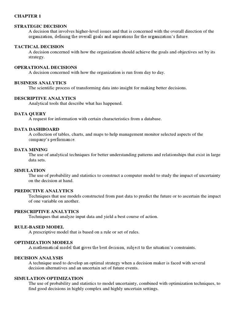 (Business Analytics) CHAPTER 1 | PDF | Mathematical Model | Decision Making