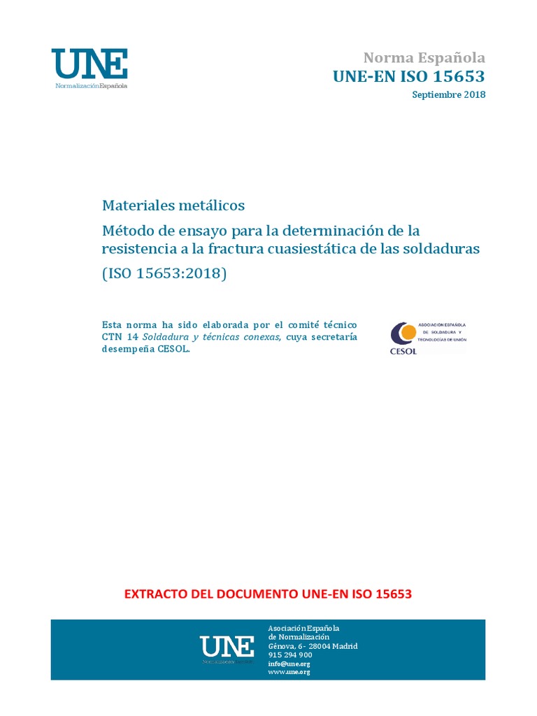 Une en Iso 15653 | PDF | Fatiga (material) | Materiales de construcción