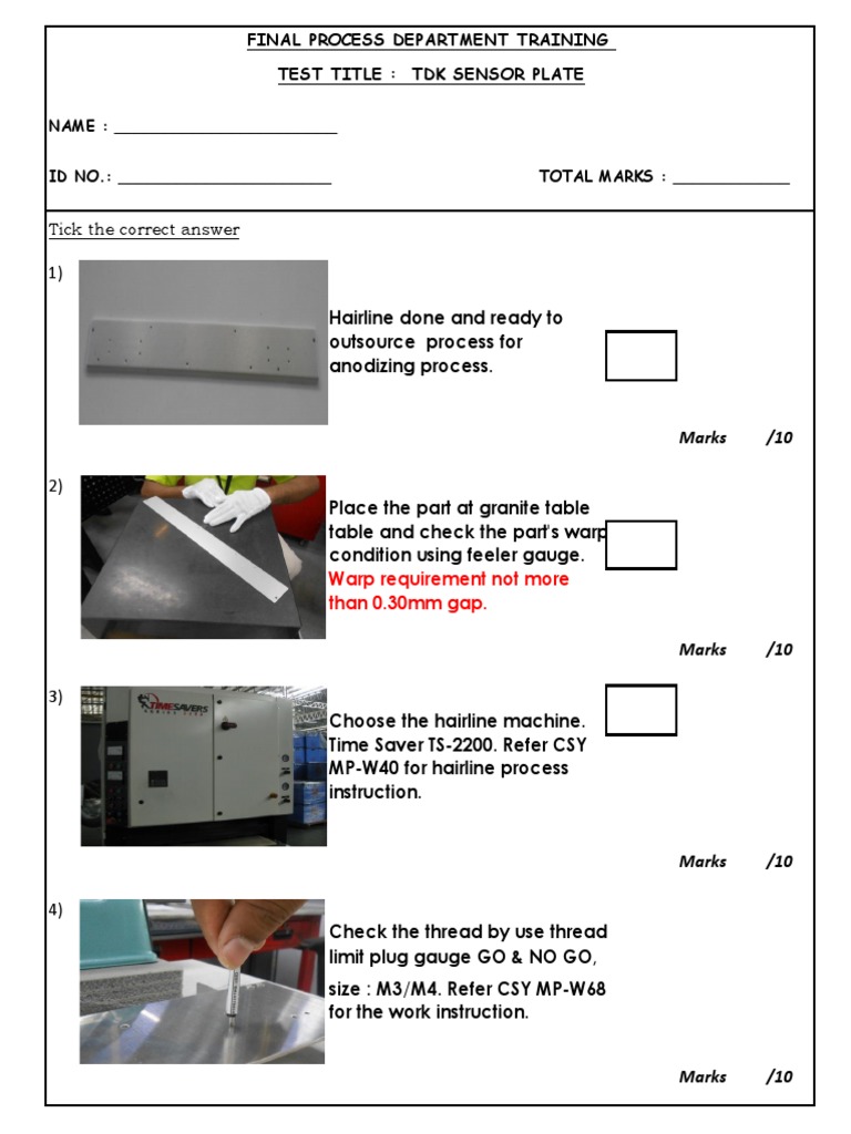 Skill Test On TDK Sensor Plate | PDF