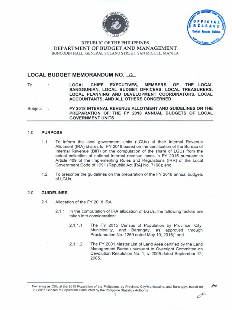 LOCAL BUDGET MEMORANDUM NO. 75.pdf | Expense | Taxes