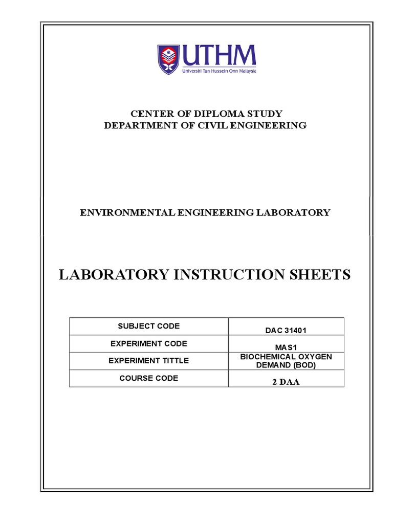 Bod Labsheet | PDF | Chemistry | Physical Sciences