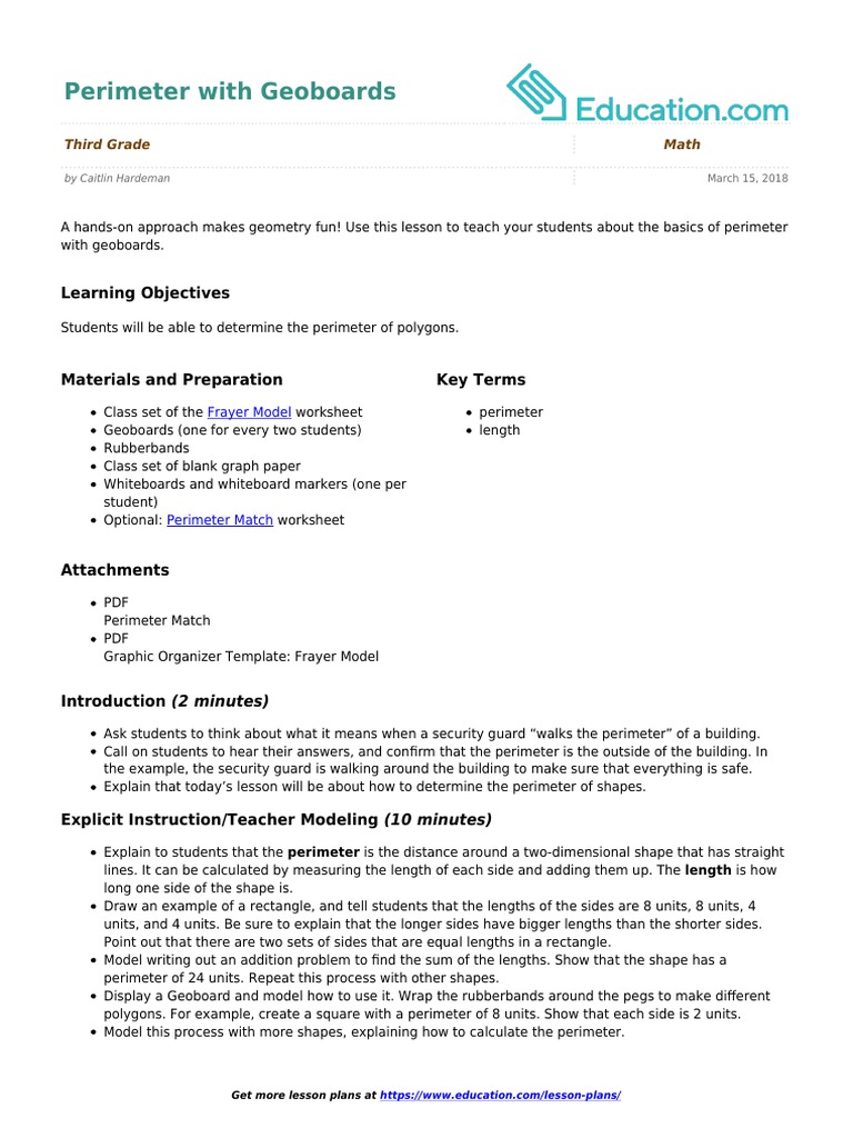 Perimeter With Geoboards | PDF | Behavior Modification | Learning