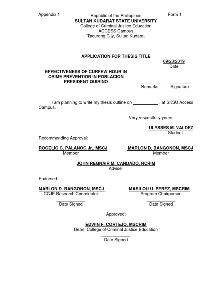 Appendi x2 Applicat Ion For Thesis Title | PDF