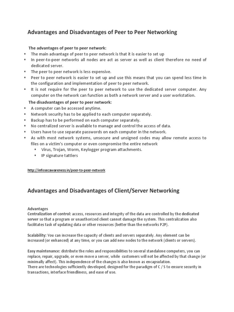 Advantages and Disadvantages of Peer To Peer Network | PDF | Peer To ...