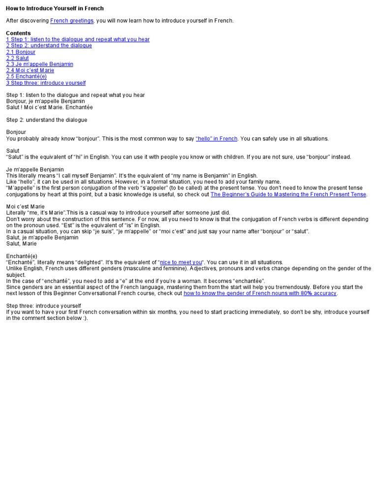 How To Introduce Yourself in French | PDF | Grammatical Gender ...