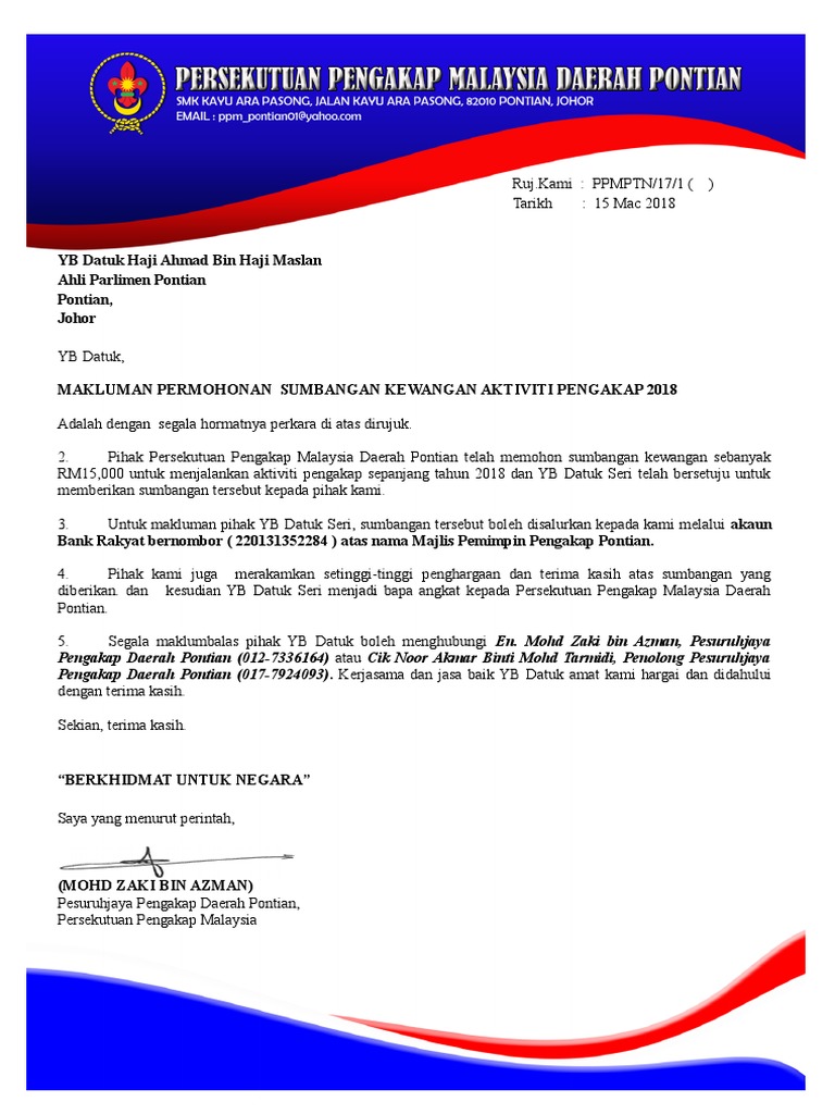 Surat Permohonan Sumbangan YB