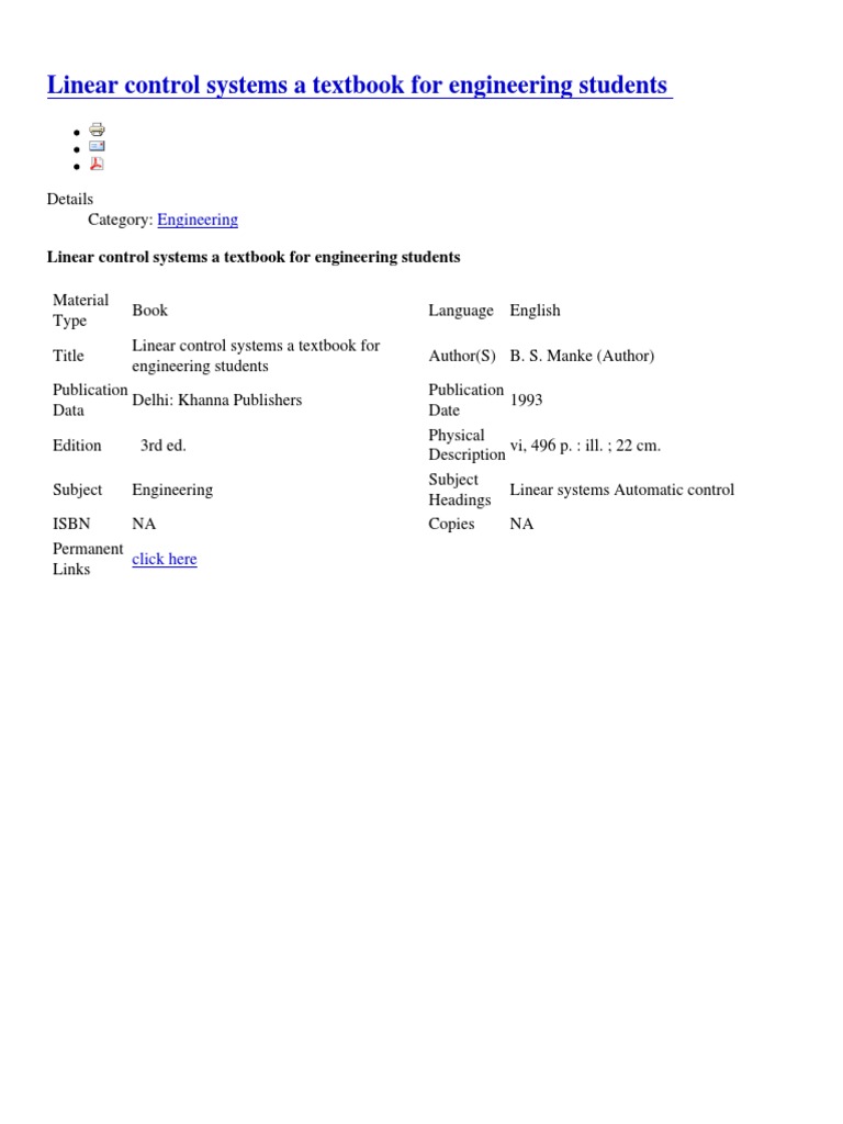 Linear Control Systems Textbook | PDF