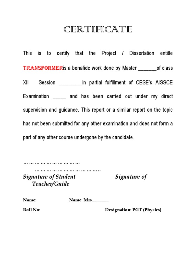 Certificate: Transformer | PDF