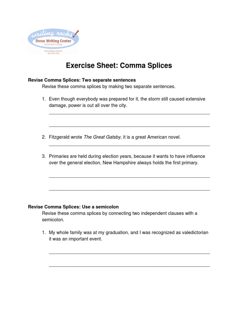Exercise Sheet: Comma Splices | PDF | Résumé | Comma