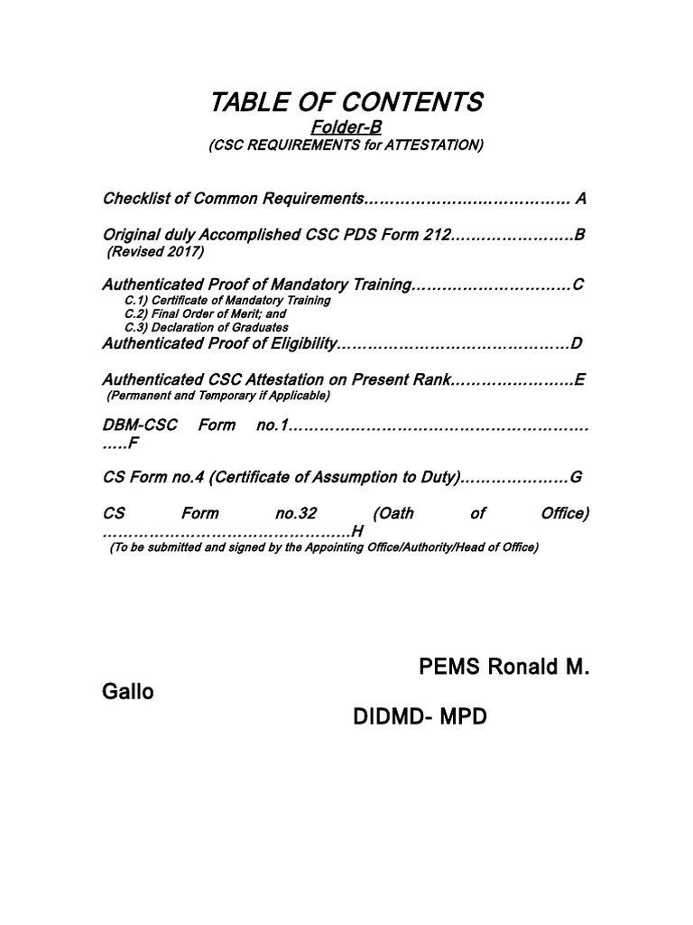 CSC Attestation Requirements Checklist | PDF