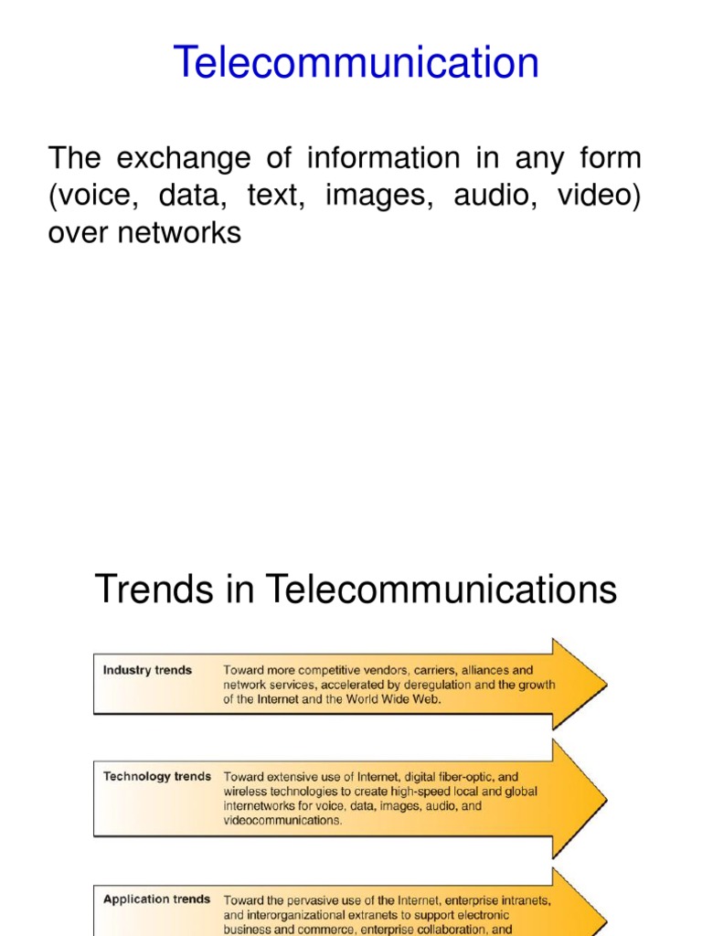 Telecommunication: The Exchange of Information in Any Form (Voice, Data ...