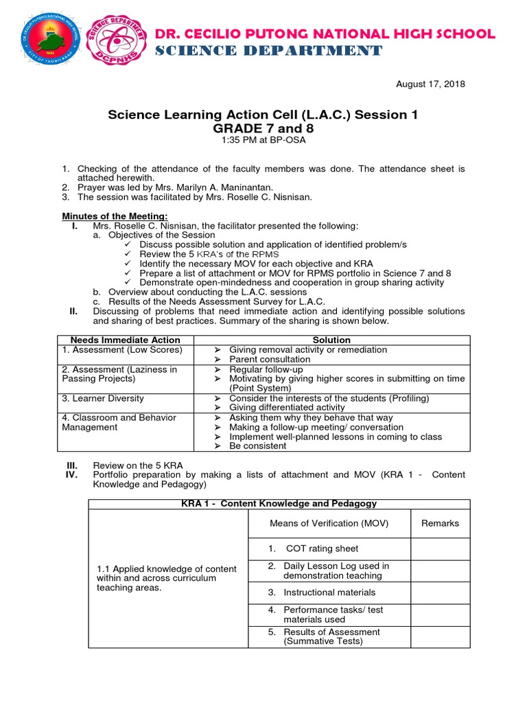 Science Department: Dr. Cecilio Putong National High School | PDF ...