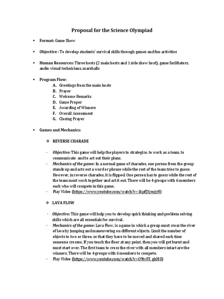 Science Olympiad Game Show Proposal | PDF | Learning | Cognition