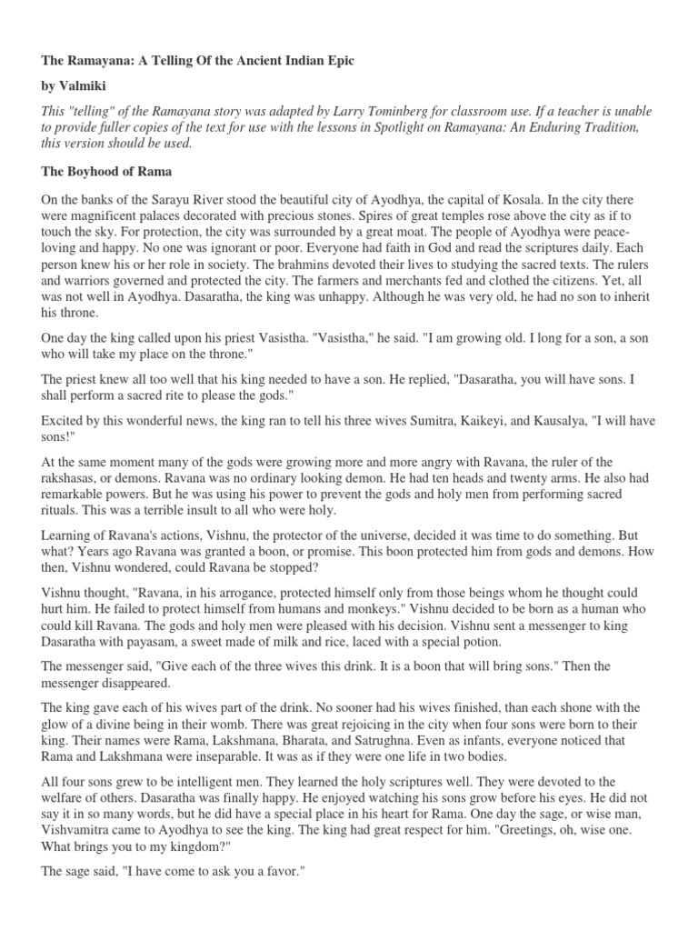 The Ramayana: A Telling of The Ancient Indian Epic by Valmiki | PDF ...