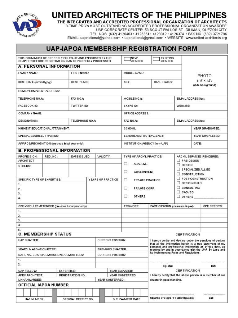 Registration Form for Membership in the United Architects of the ...