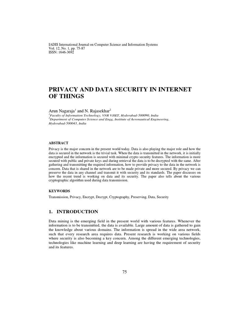 Privacy and Data Security in Internet of Things: Arun Nagaraja and N ...