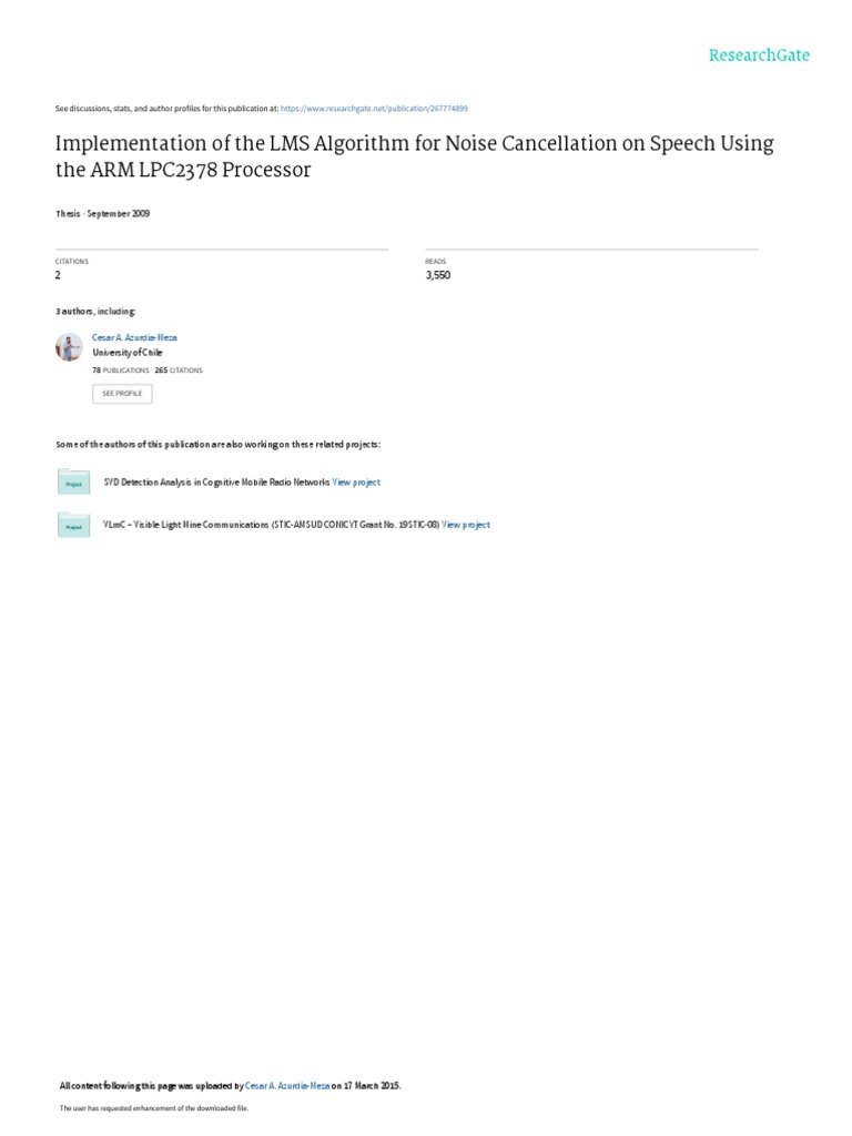 LMS Algorithm for Speech Noise Cancellation | PDF | Filter (Signal Processing) | Discrete Time ...