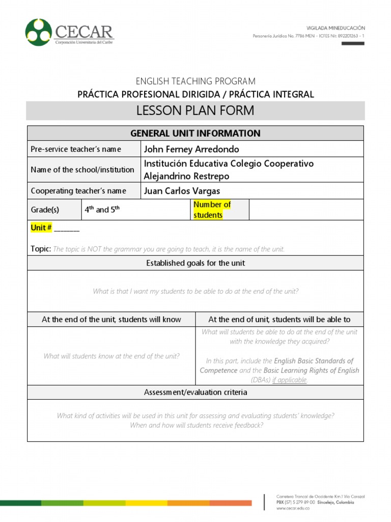 English Lesson Plan for Grades 4-5 | PDF | Homework | Education Theory