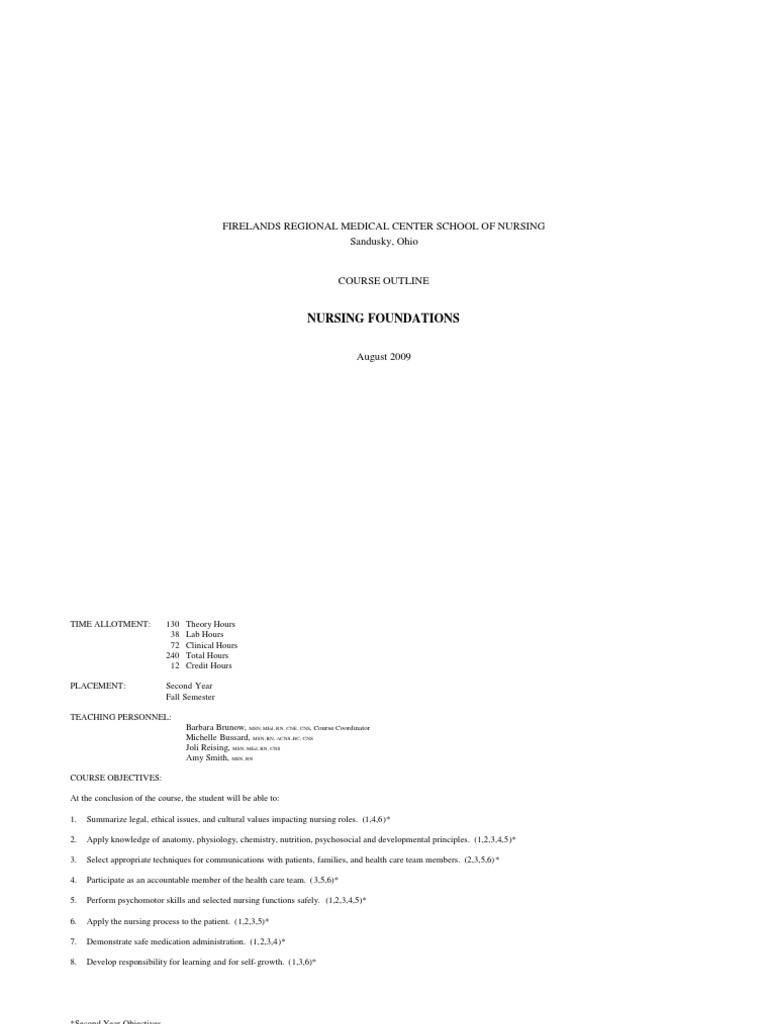 Nursing Foundation Course Outline | PDF | Surgery | Perioperative