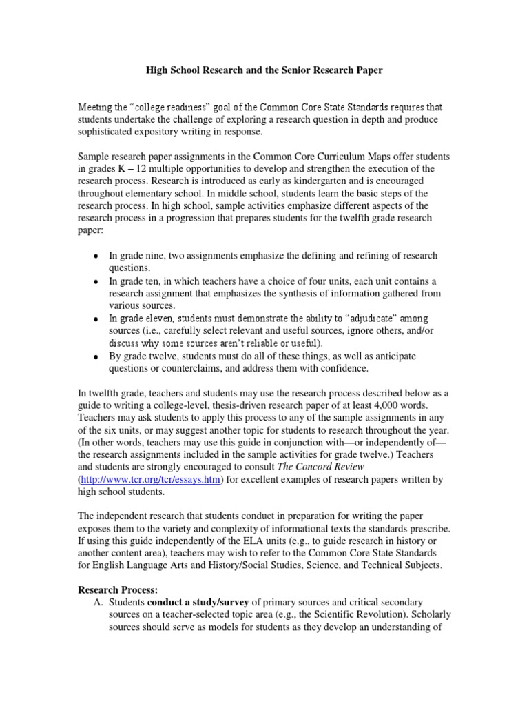 Senior Research Paper PDF | PDF | Curriculum | Common Core State ...