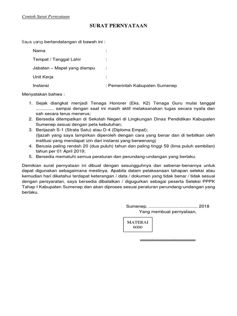 Contoh Surat Pernyataan Dan Penugasan | PDF