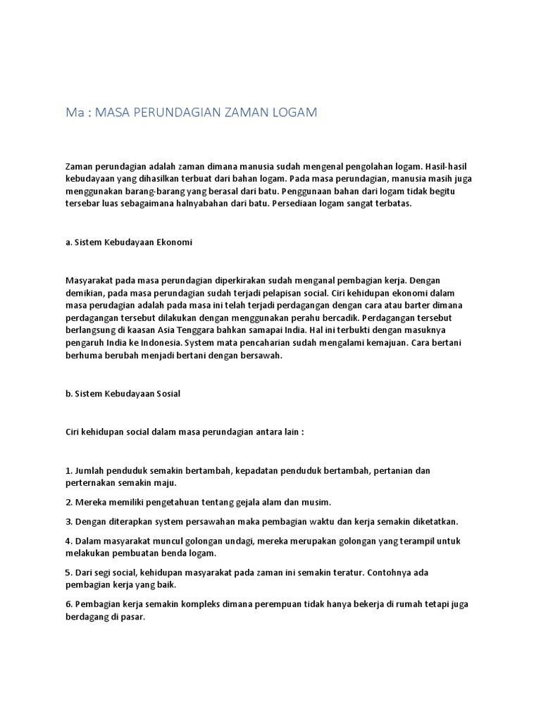 Ma: Masa Perundagian Zaman Logam | PDF