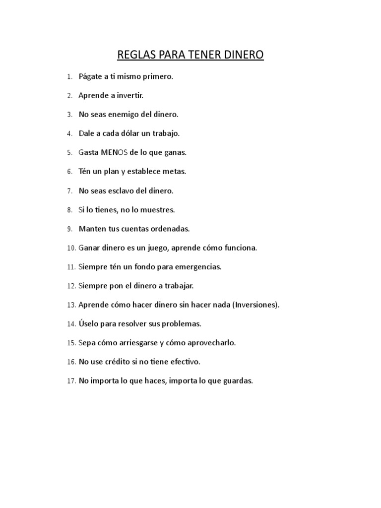 Reglas Del Dinero | PDF