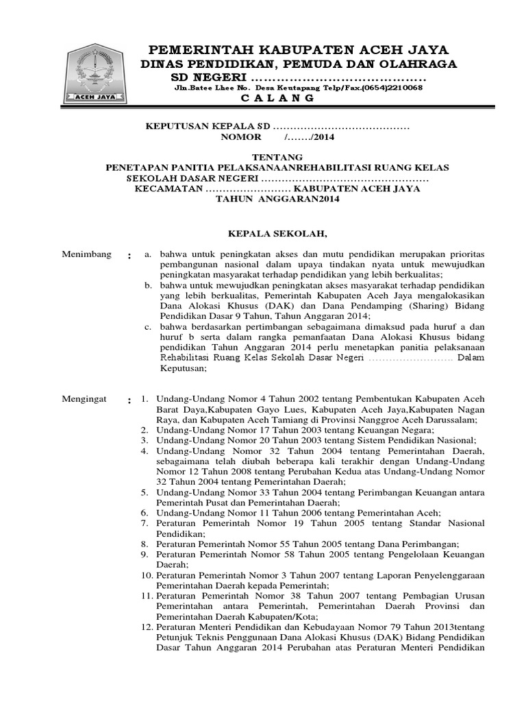 Contoh SK Panitia Pelaksana | PDF