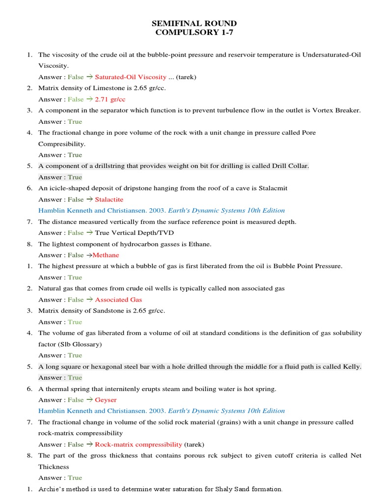 Semifinal Round Compulsory 1-7: False | Download Free PDF | Petroleum ...