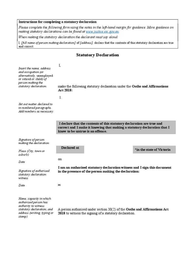 Statutory Declaration Form | PDF | Public Law | Social Institutions