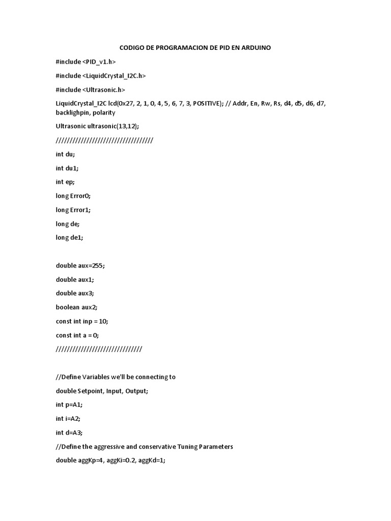 PID Control Code for Arduino | PDF