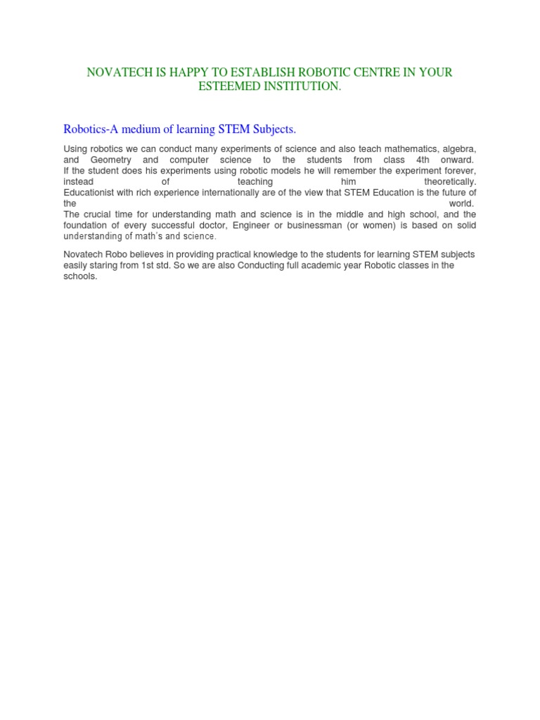 Novatech Robotics Education Initiative | PDF | Robotics | Science ...