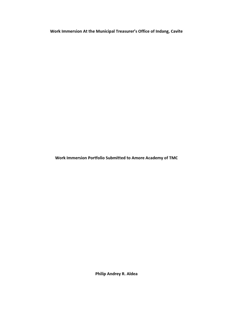 Work Immersion at The Municipal Treasurer Pt2 | PDF | Curriculum | Simulation